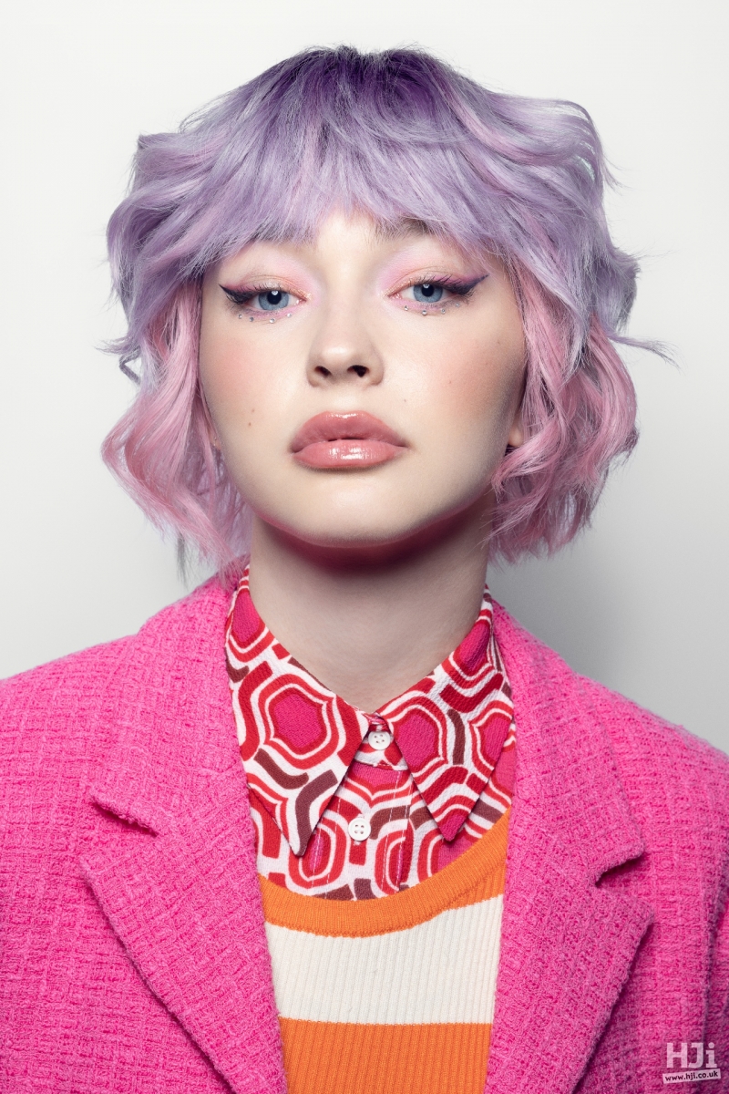 Pink and purple, wavy choppy bob