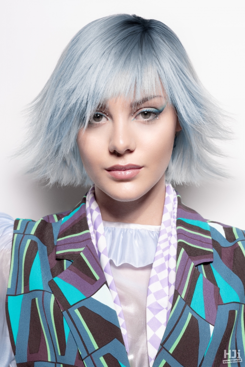 Icy blue choppy bob
