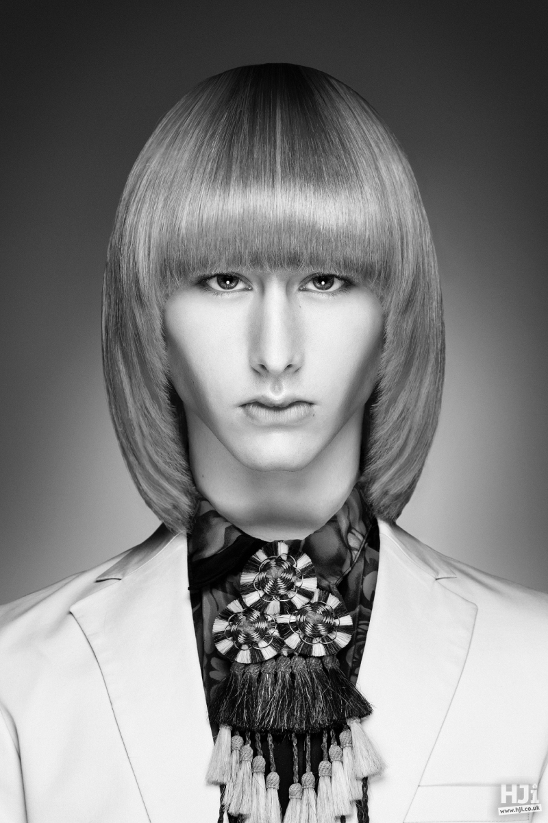 mid length bowl cut with visor fringe