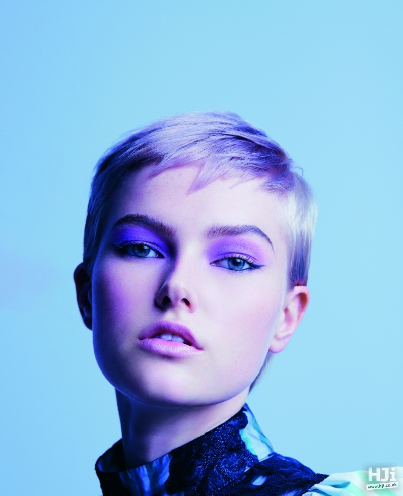 Violet crop cut with short spiky fringe