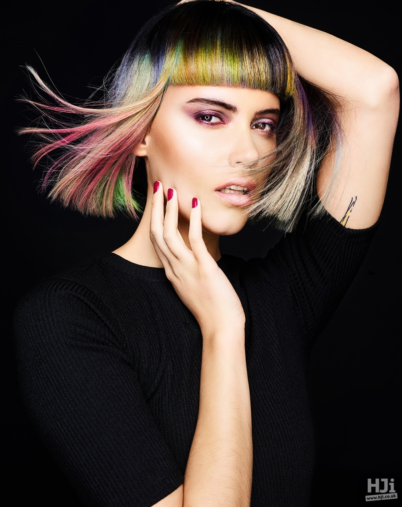 Sharp cut bob with creative colouring