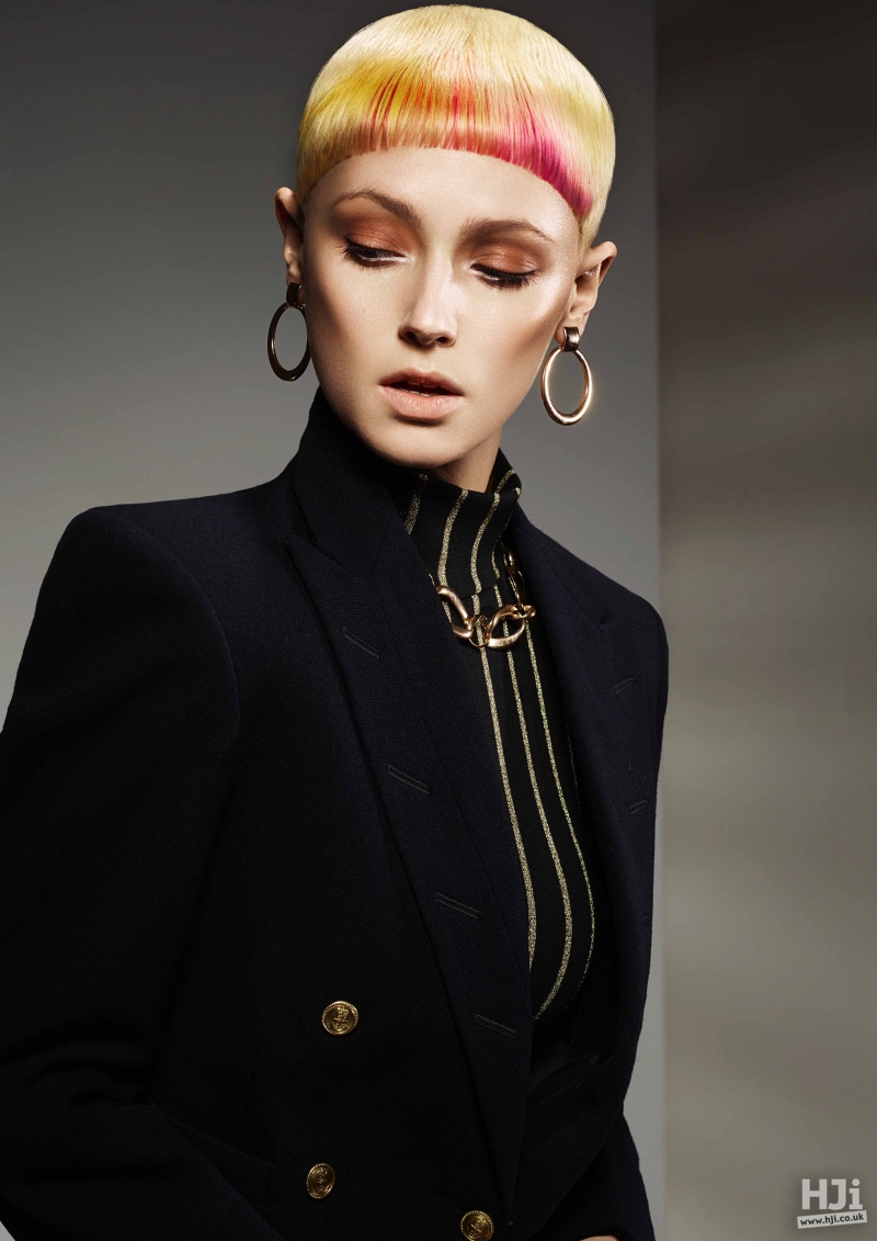 Sleek short crop with fringe and creative colour
