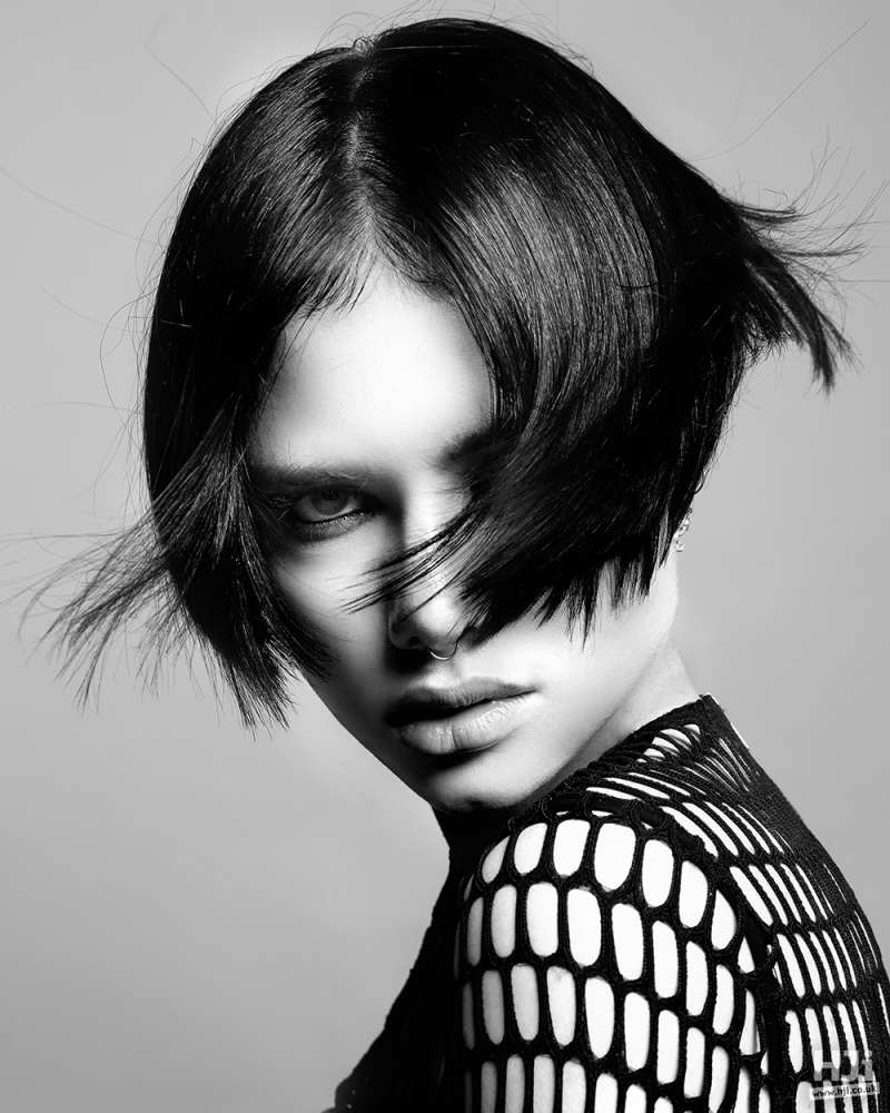 Sleek black centre parting