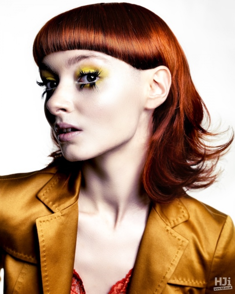 Red sleek mid length with short fringe