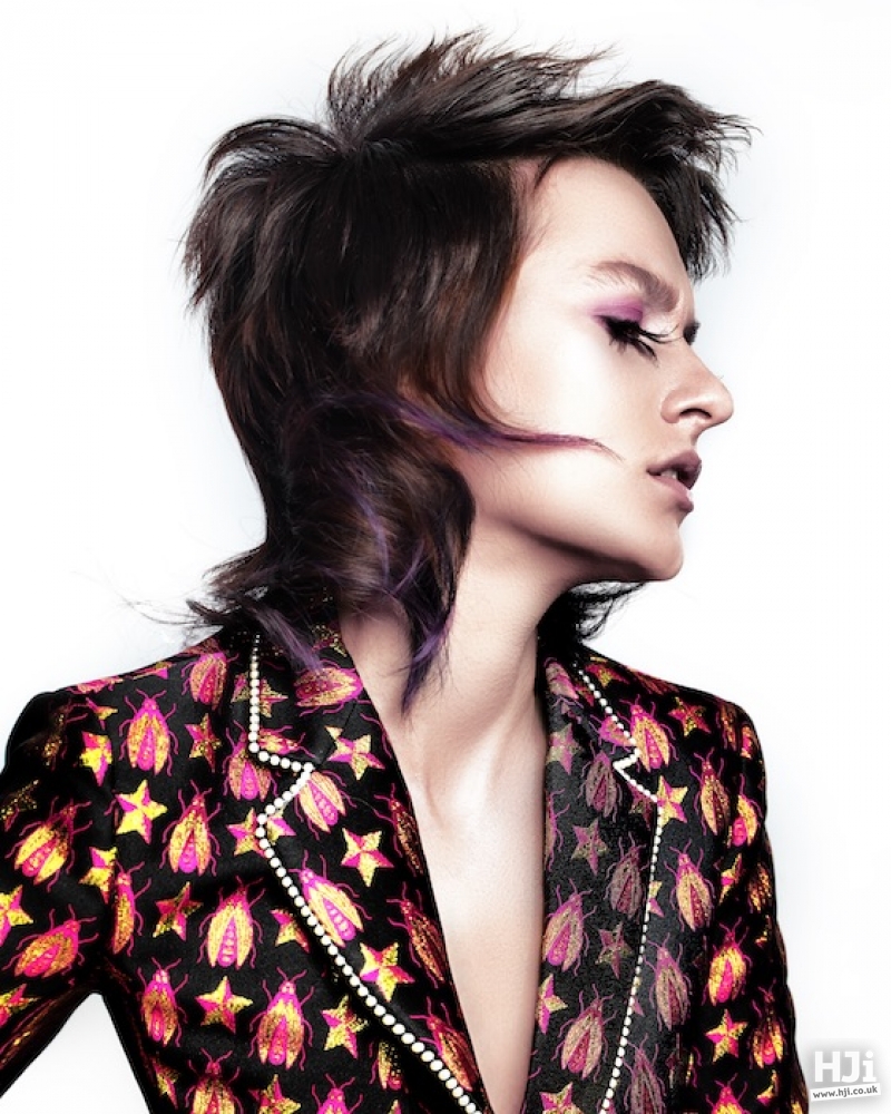 Deep side parting brunette mid length with fringe