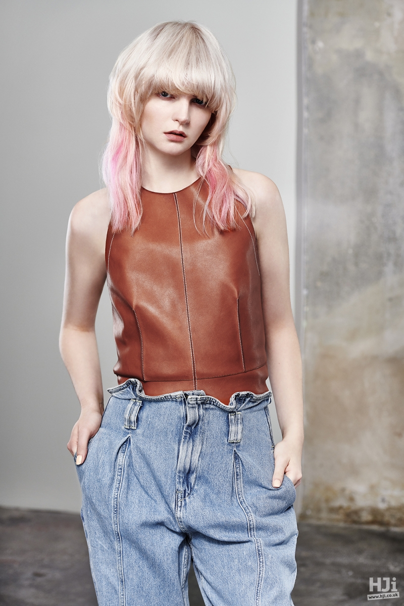 Blonde fringe with pink highlights