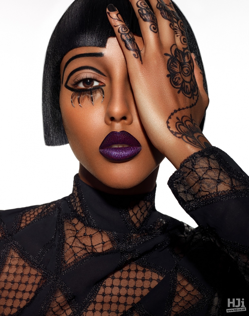 Sleek cut bob with geometric fringe